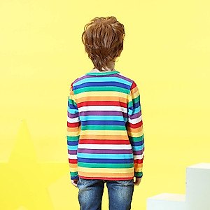 Moon Tree Little Boys Rainbow Striped Shirt Cotton Long Sleeve T-Shirts 4T