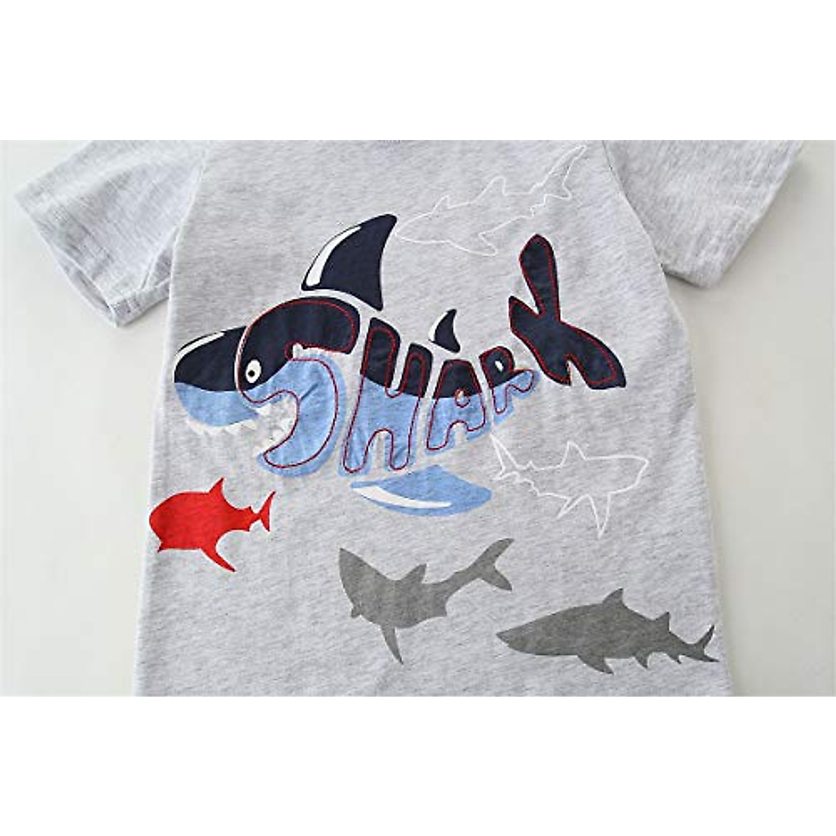 Toddler Boys Short Sets Summer Outfits Cotton Casual Crewneck Grey Fish Short Tee Shirt Knite Shorts Beach Clothes Sets 2T