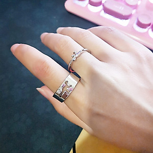 Matching Hollow Dinosaur Couple Open Rings Set,4Pcs Animal Dinosaur Knuckle Stackable Finger Rings Band Sets for Him Her Wedding Jewelry (Silver Black 4pcs)