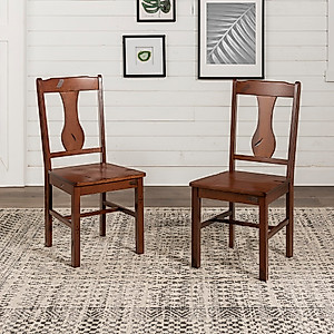 Walker Edison Rustic Farmhouse Wood Distressed Dining Room Chairs Kitchen Armless Dining Chairs Kitchen, Set of 2, Brown Oak