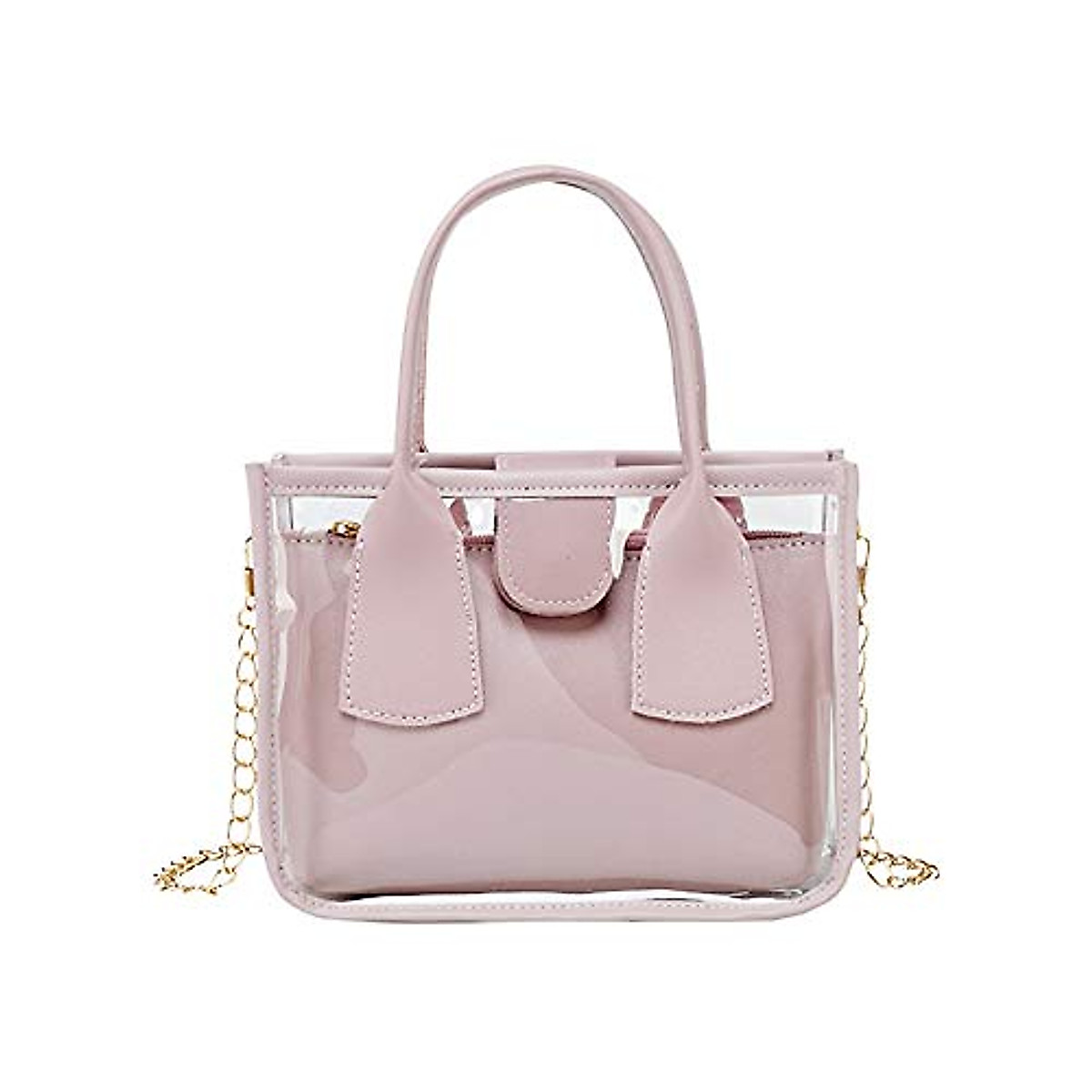 Women 2 in 1 Bag Clear Handbag Purse Tote Top-handle Bag PVC Waterproof Crossbody Shoulder Bag (Purple, One Size)