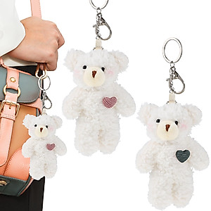 2pcs Plush Bear Keychain Teddy Bear Keychain Aniaml Key Ring Hanging Ornament Plush Stuffed Animal Car Key Holder for Girls Women