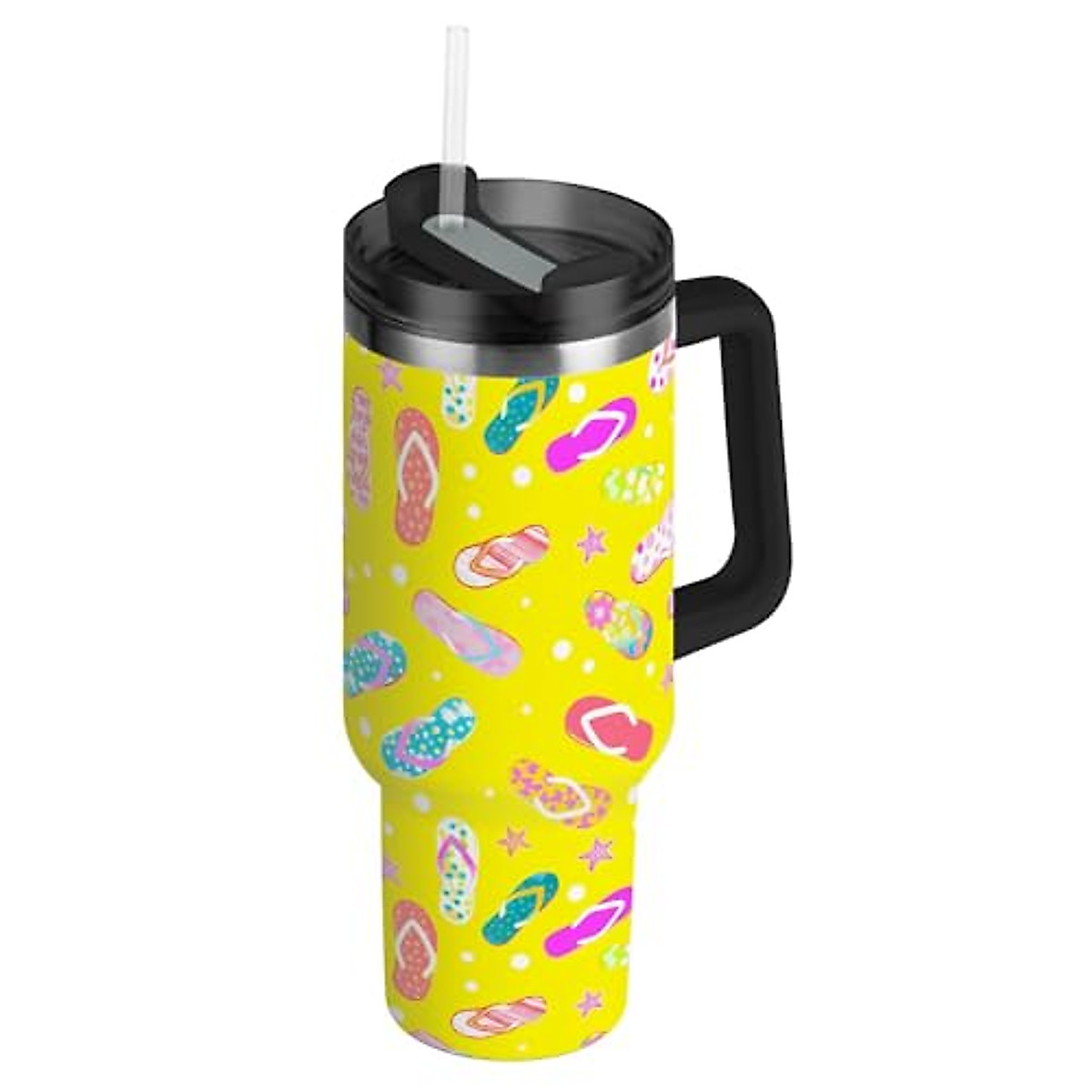 SDMKA 30oz Stainless Steel Tumbler with Straw and Handle, Vacuum Insulated Double-Walled Travel Mug, BPA-Free Leakproof Cup for Hot/Cold Beverages, Flip-flops Polka Dots