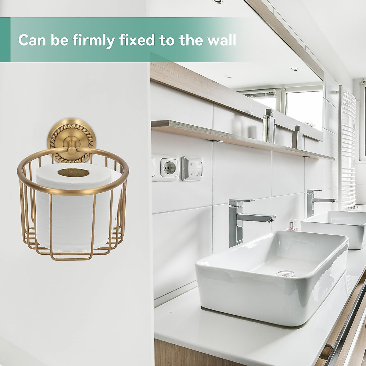 Toilet Paper Holder Stand, Brass Toilet Tissue Organizer Wall Mounted Toilet Paper Holder Tissue Roll Storage Rack Bathroom Tissue Organizer Tissue Roll Basket Rack for Bathroom