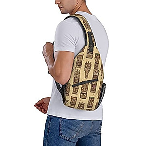 PSVOD Vintage Aloha Tiki Pattern Crossbody Bag Men'S Chest Cross Body Bag, Light, For Hiking And Travel