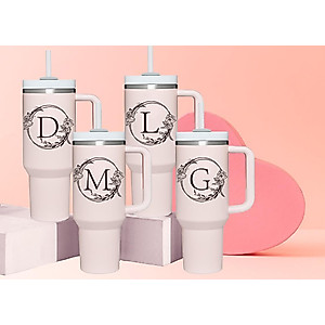 AMZUShome Personalized 40oz Tumbler Cup with Initials.Cup with Letter M 40oz Tumbler with Handle.Custom Tumbler Cup with Letter.Initial Monogram Tumbler Mug Gifts for Women Birthday Christmas.