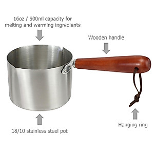 EIKS Stainless Steel Double Boiler Pot Warmer Pan with Heat Resistant Handle for Melting Chocolate Butter Candle & Warming Coffee Milk Tea, Capacity 16oz / 500ml