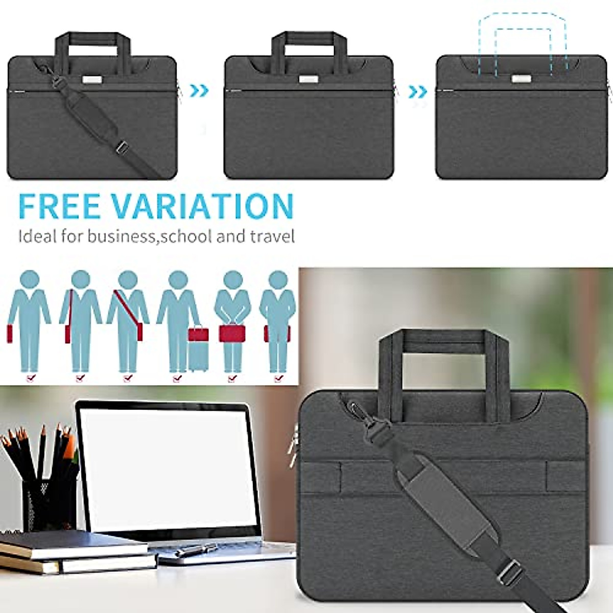 HESTECH Laptop Bag,15.6 Inch Laptop Sleeve Case,Business Briefcase,Water-Repellent Slim Computer Carry Case with Shoulder Strap for 15-16" Hp Dell Acer,Black