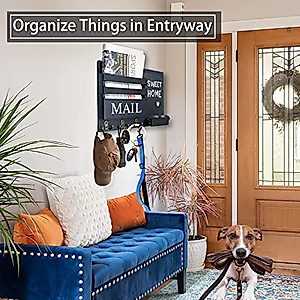 Forzater Upgraded Key Holder Mail Organizer Wall Mounted with 3 Double Hooks with Black Board Floating Shelf Rustic Wood Decorative Hanger for Entry Way