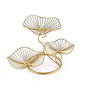 RAUVOLFIA Fruit Bowl, 3-Tier Fruit Basket Holder, Decorative Fruit Bowls Stand, Gold
