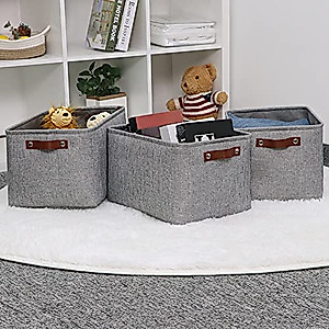 HNZIGE Storage Basket Bins(3 Pack) Large Collapsible Storage baskets for organizing Shelf Closet Bedroom, Perfect Storage Box with Handles for Closet, Clothes, Toy, Home?Gray, 15" x 11" x 9.5"?