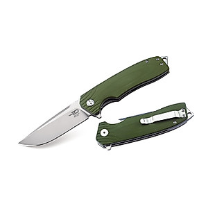 Bestech Knife BG01B Folder 3.5 in Plain Edge Blade G10 Handle Hunting-Folding-Knives, Green