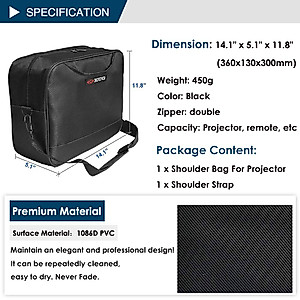 Portable Projector Carrying Case Soft Laptop Travel Shoulder Bag with Detachable Shoulder Strap - 14x12x5 inch - for Optoma HD142X, ViewSonic PJD7828HDL, Epson EX3240 and More Small Video Projectors