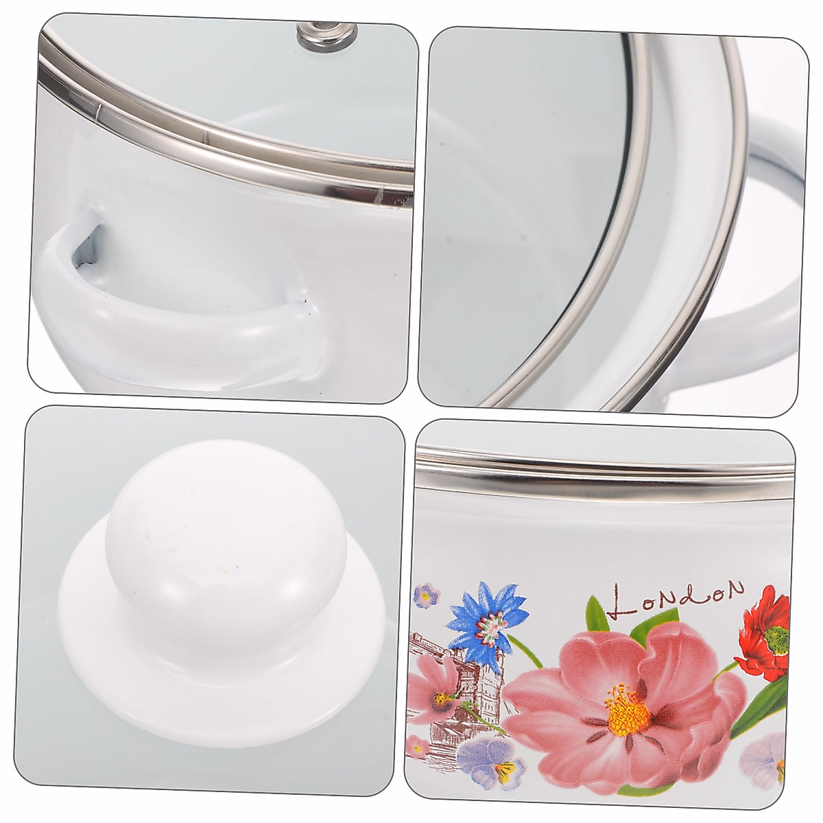 GANAZONO 3Pcs Enamel White Cooking Pot wear-Resistant stockpot Delicate Soup Pot Vintage Soup Pot Soup Pot with lid Vintage stockpot Multipurpose Pot Old Fashioned Cooking Utensils
