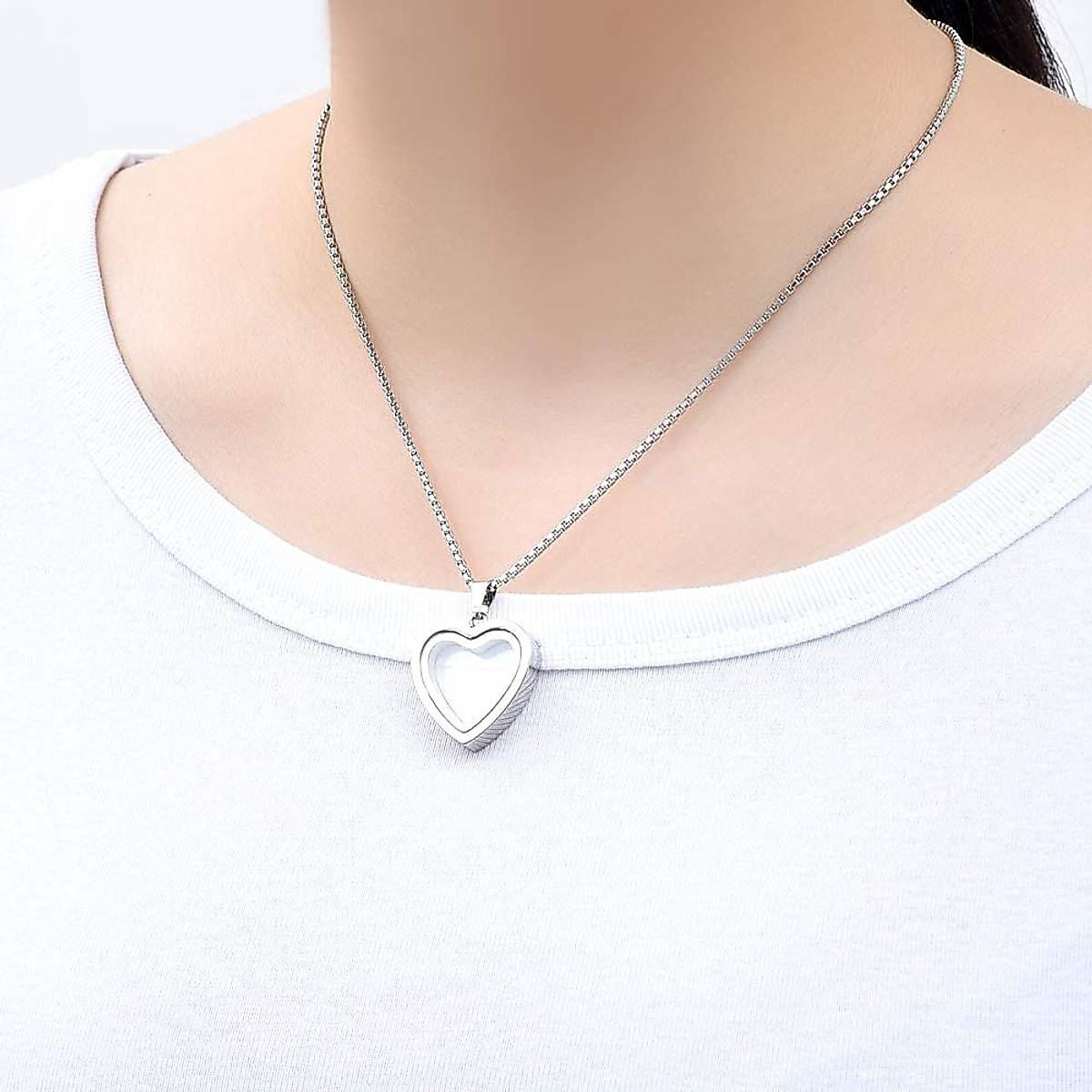 zeqingjw Glass Cremation Jewelry Necklace for Ashes Heart Memorial Lockets for Ashes Stainless Steel Keepsake Urn Ashes Pendants