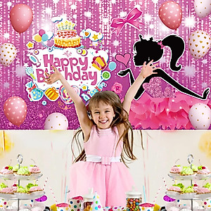 Princess Birthday Party Backdrop Photography Background Pink Party Banner for Girl Birthday Party Baby Shower Cake Table Decorations Happy Birthday Banner,71x45 inch