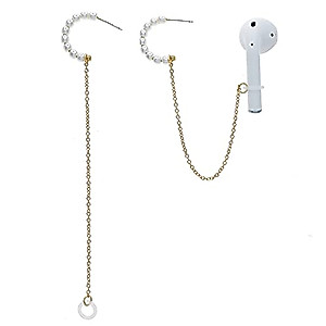 Pearl Hook Ear Stud Airpod Earrings Anti Lost Earring Strap for Airpods (Need Ear Hole) Anti Lost Strap for Airpods Pro, Wireless Earphone Holder Strap Compatible for Airpods 1&2&3/Pro