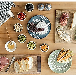 Mud Pie Painted Leaf Cheese Set, Green, plate 8 1/2" dia | spreader 6"