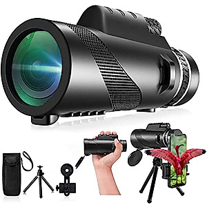 80x100 Monocular-Telescope High Powered Monocular for Adults Monocular for Smartphone Adapter Monocular Telescope Hunting Wildlife Bird Watching Travel Camping Hiking