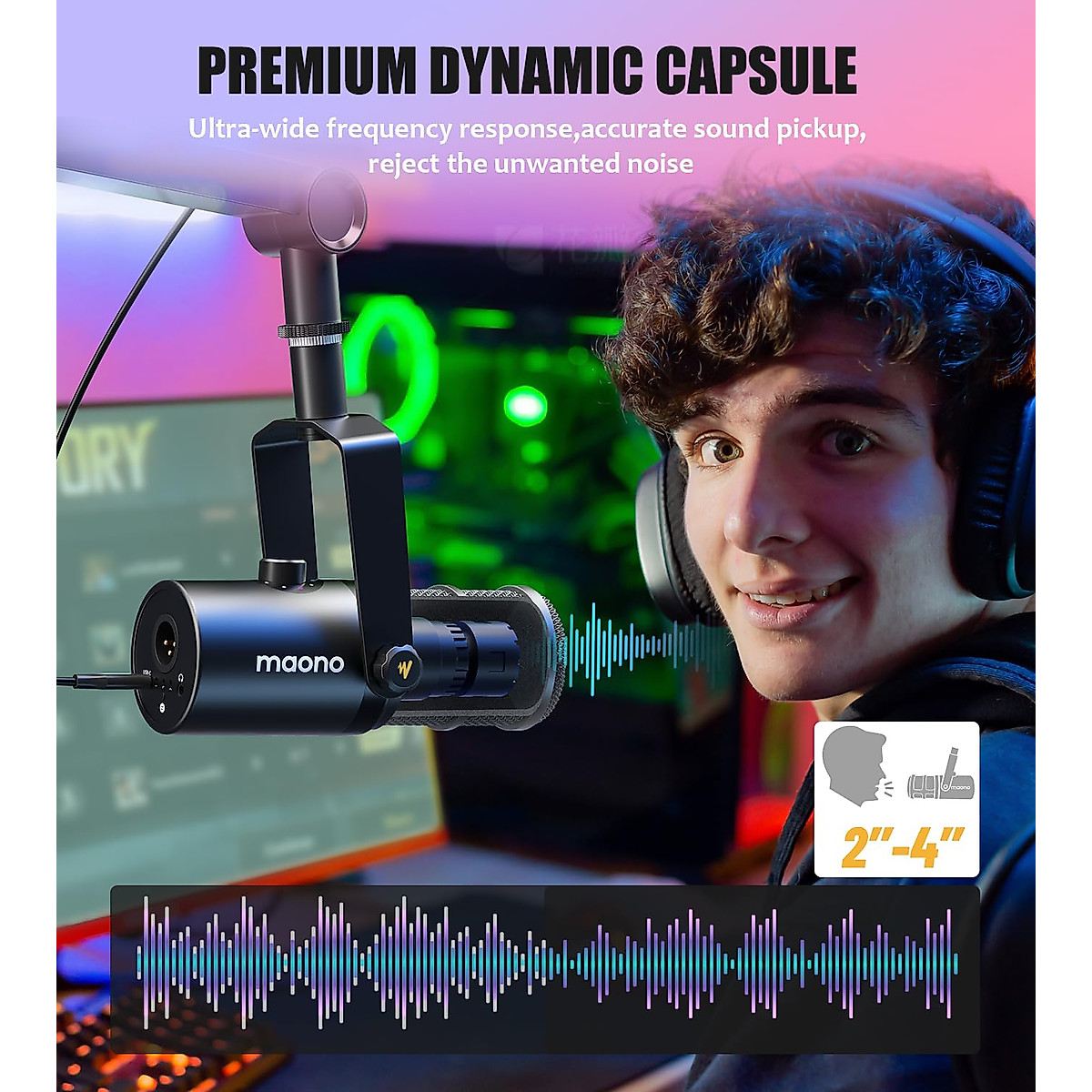 MAONO Dynamic Microphone, USB/XLR Podcast PC Microphone with Software, EQ,Tap-to-Mute, Headphone Jack, Gain Knob & Volume Control, Studio Mic for Broadcast, Recording, Streaming & Gaming (PD400X)