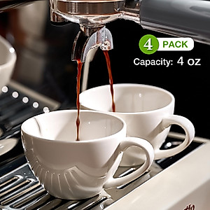 Hlukana Porcelain Espresso Cups Set of 4, 4 oz Small Coffee Mugs, White Demitasse Cups Perfect for Espresso Machine and Coffee Maker, Microwave Dishwasher Safe Espresso Cups