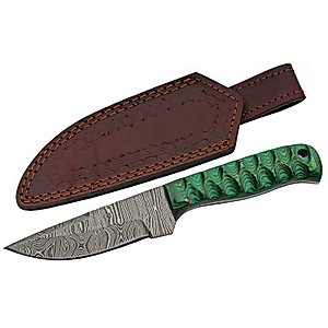 Green Exotic Damascus Steel | Wood Handle 8 inch Hunting Knife