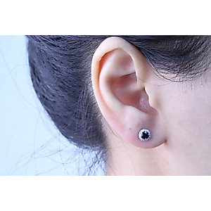 Gin & Grace women's 14K White Gold Genuine Blue Sapphire Earrings With Diamonds | Ethically, Authentically & Organically Sourced (Round-Cut) Shaped Sapphire Hand-Crafted Jewelry QA0869E-BS