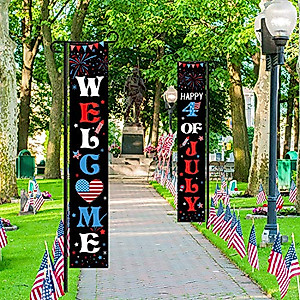 4th of July Banner Fourth of July Decorations Patriotic Porch Sign Black Independence Day Hanging Banner for Home Memorial Day Party, God Bless America (classic style)