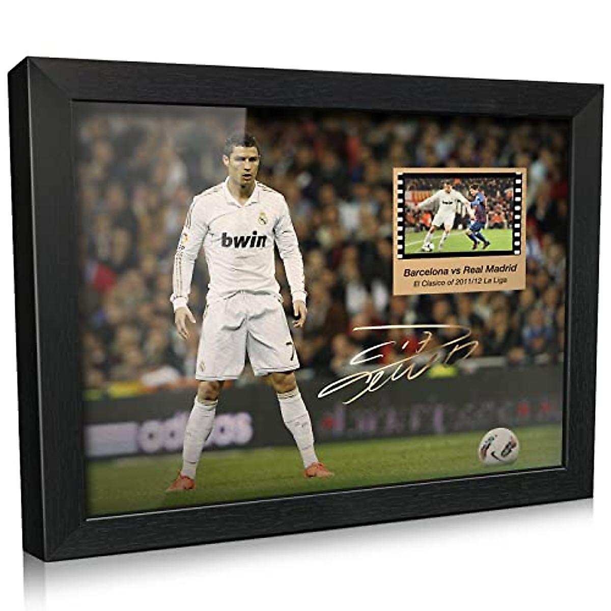 ORIMAMI Signed Ronaldo Poster Photo Desktop Framed Picture 8x6 Inches,with 1x35mm Film Mini Cell Display,Gifts for CR7 Cristiano Ronaldo Fans