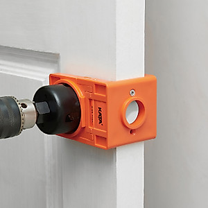 KATA 1-3/8" - 1-3/4" Door Lock Installation Kit with Large Chip-Clearance Slots, Door Lock Hole Saw for Deadbolts and Locksets for Wooden Doors with Guide Template, Carbon Steel, Orange