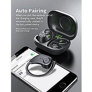 Bluedio S6 Sport Earhooks Earphones Wireless Earbuds Bluetooth Headphones 42hrs Play with LED Display Charging Case Built-in Mic Headset for Sports Running Workout Black