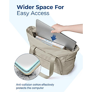 BAGSMART Tote Bag for Women, Lightweight Large Tote Bag with Compartments and Yoga Mat Strap, Quilted Shoulder Bag Handbag for Travel, Work, Gym, Camel