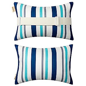 Chaise Lounge Head Resting Pillows, Blue Decorative Oudoor Patio Pillow with Insert & Adjustable Elastic Stripe for Recliner,Beach Chair,Office Chair Neck or Lumbar Attachment,Waterproof 2 Pack