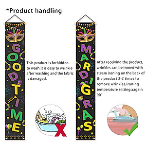 Mardi Gras Porch Sign, Mardi Gras and Good Time Roll Welcome Sign Hanging Banner for Indoor Outdoor Masquerade Party Supplies