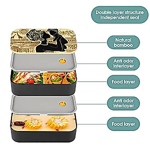 African Black Woman Bento Lunch Box Leak-Proof Bento Box Food Containers with 2 Compartments for Offce Work Picnic Black-Style