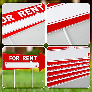 Barydat 12 Pcs for Rent Yard Signs with Stakes Double Sided for Rent Arrow Signs with Stand 17 x 6 Inches for Rent Sign This Way Arrow Yard Signs Plastic Garage Sale Sign Outdoor