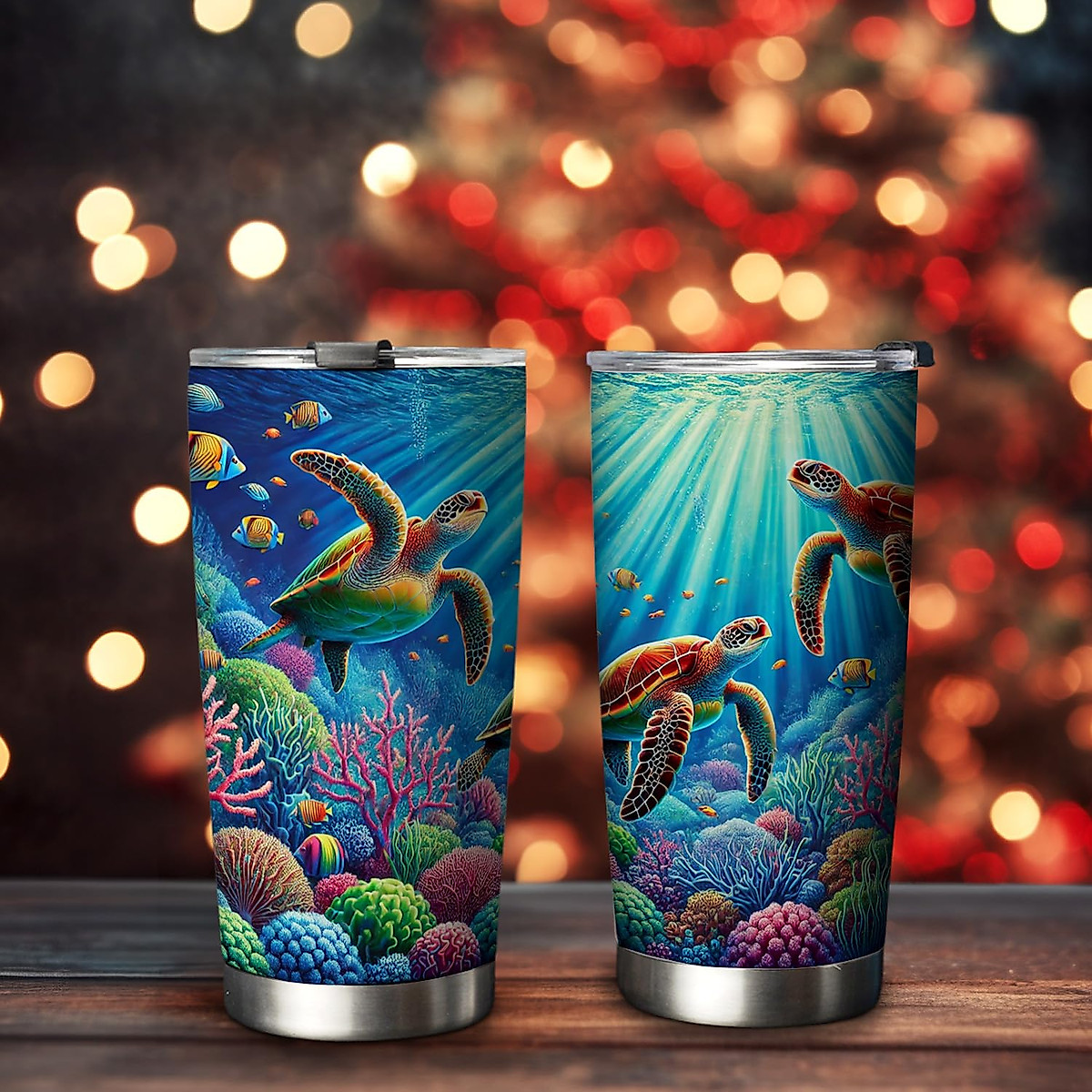 20oz Sea Turtle Tumbler, Gifts for Turtles Lovers, Ocean, Beach Gifts, Coffee Thermos for Women, Men, Stainless Steel Double Wall Vacuum Insulated Coffee Mug, Travel Cup with Lid