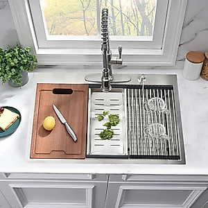 33 In Drop In Kitchen Sink Workstation-Bokaiya Kitchen Sink 33x22 Drop In Workstation Sink Topmount 16 Gauge Single Bowl Stainless Steel Kitchen Sink with Cutting Board