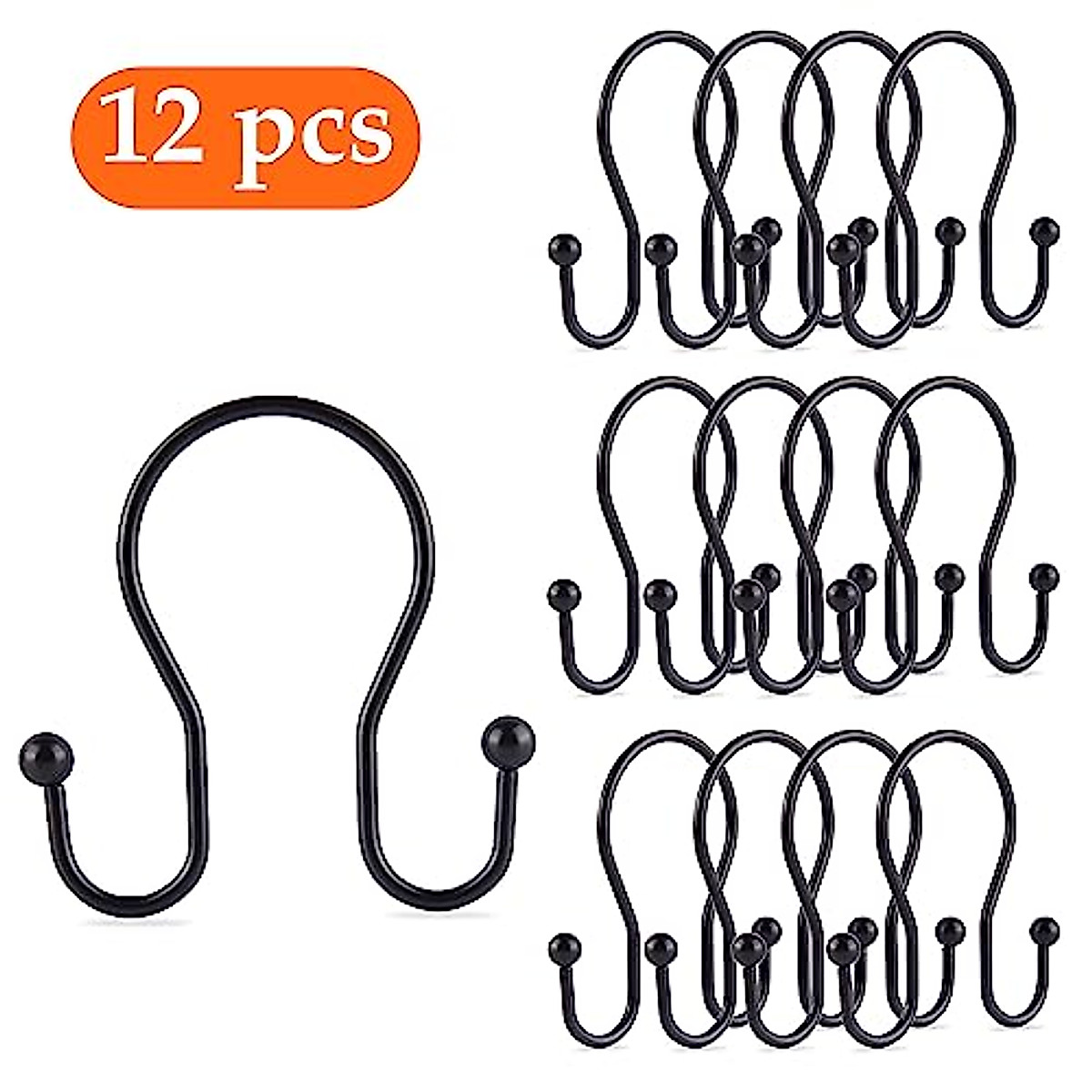 Double Shower Curtain Rings, Double Sided Shower Curtain Hooks Rust Proof for Shower Curtain, Durable Bathroom Shower Hangers Rings for Shower Rods Curtain Bathroom (Brushed Black)