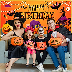 Halloween Birthday Party Decorations Halloween Birthday Banner Happy Birthday Halloween Backdrop for Outdoor Indoor Home Decor Halloween Birthday Party Decor, 35.4 x 59 Inch (Bat)