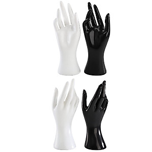 Okllen 4 Pack Female Mannequin Hand, Hand Ring Display Stand Jewelry Organizer Bracelet Bangle Necklace Holder for Hand Chain, Finger Ring, Glove, White & Black, Right Hands