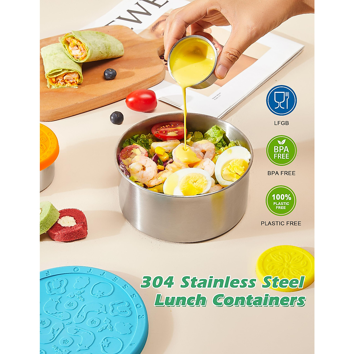 Stainless Steel Containers with Lids, 6 Pack Leakproof Stainless Steel Food Storage Containers, BPA Free, Metal Lunch Container Box, Nesting Snack Containers for Kids, Dishwasher Safe & Oven Safe