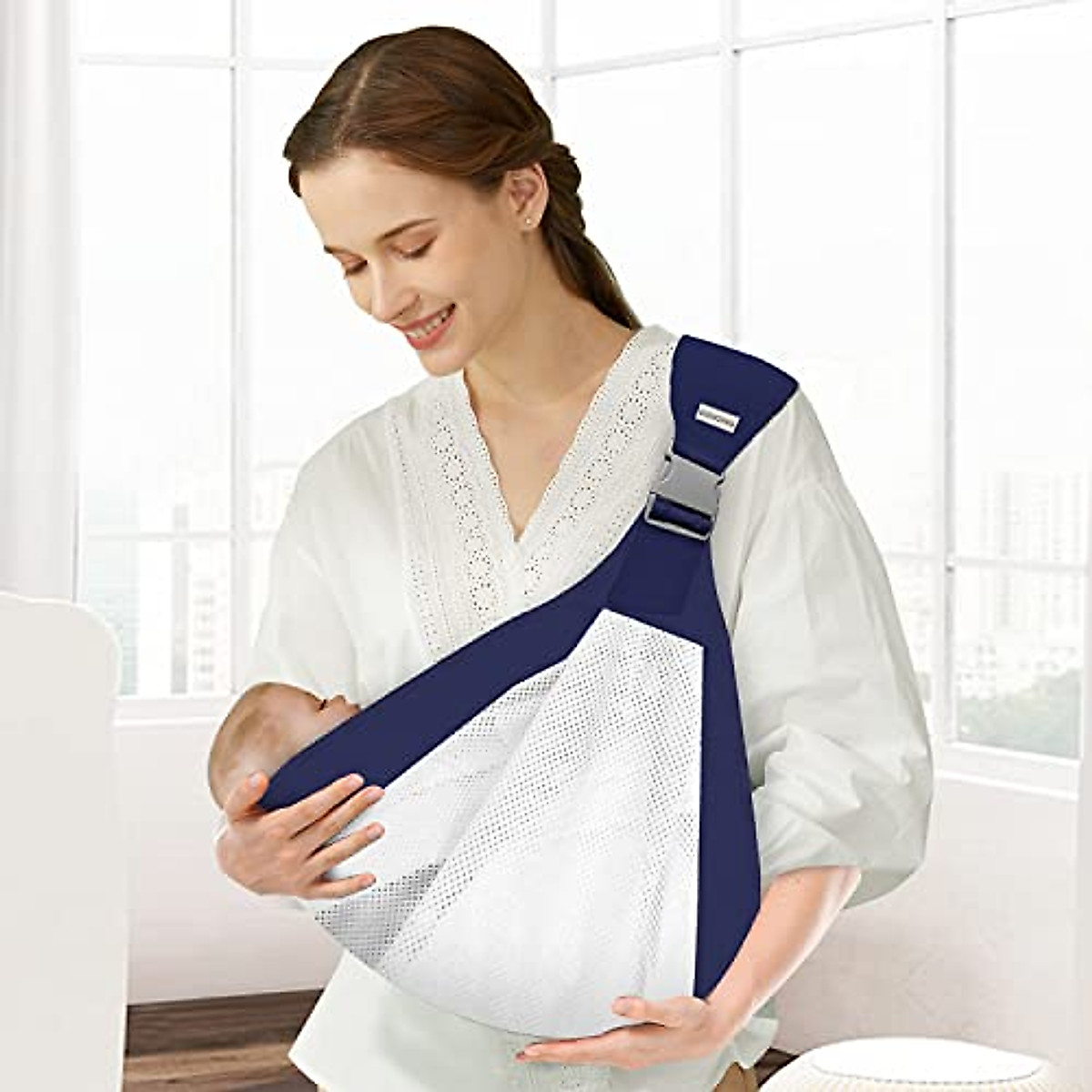 Adjustable Baby Sling Carrier for Newborn, Breathable Mesh One Shoulder Baby Holder Carrier, Baby Slings for Toddler Up to 45lbs (Dark Blue)