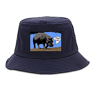 Kings Of NY Cool Hippo Thug Life Funny Mens Bucket Hat Navy Blue