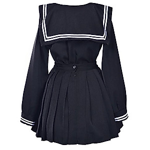 Classic Japanese School Girls Sailor Dress Shirts Uniform Anime Cosplay Costumes with Socks Set(Black)(M = Asia L)(SSF08BK)