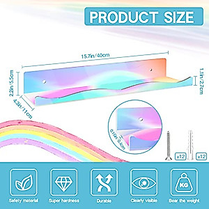 6 Packs Large Iridescent Wall Mounted Floating Shelf, ULENDIS 15.7 Inch Rainbow Clear Acrylic Display Shelves Organizer Nail Polish Rack, Wall Ledge Bookshelf for Bedroom Bathroom or Living Room Decor