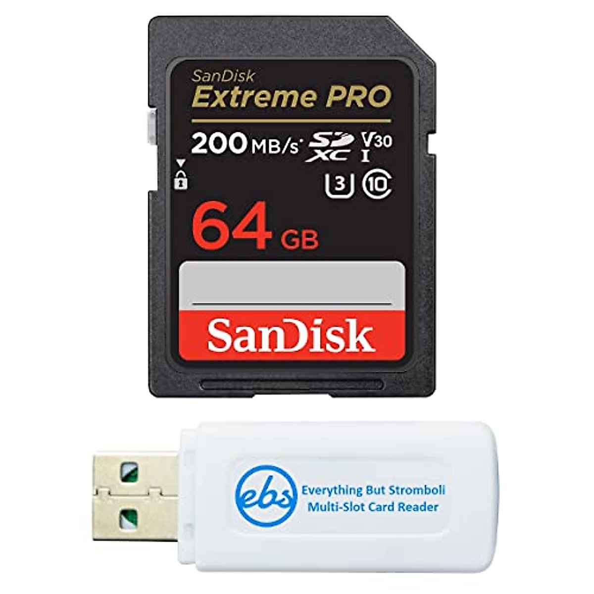 SanDisk 64GB SDXC Extreme Pro Memory Card Works with Sony Alpha a7 III, a7 II, a7, a7s, a7s II Mirrorless Camera 4K V30 UHS-I (SDSDXXY-064G-GN4IN) Plus (1) Everything But Stromboli (TM) Combo Reader