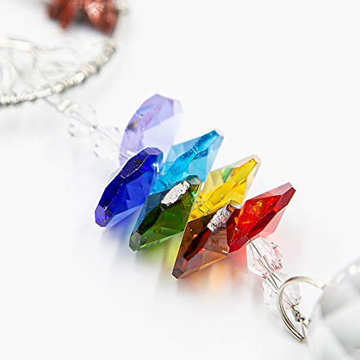 2 Packs Hanging Crystals Suncatcher - Life Tree Crystal Pendant Rainbow Crystal Ornament Crystal Ball Prism Chakra Crystals for Window, Garden, Home Decoration