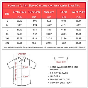 EUOW Men Christmas Button Down Shirt for Men Short Sleeve Funny Santa Hawaiian Vacation Shirts（Christmas Black,L