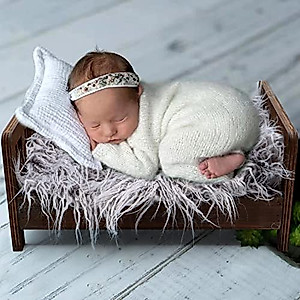 SPOKKI Newborn Photography Props Bed，0-2 Months Brown Wooden Posing Baby Photoshoot Props Bed, Boys Girls Doll Bed Studio Props with Box for Newborn Photoshoot (B)